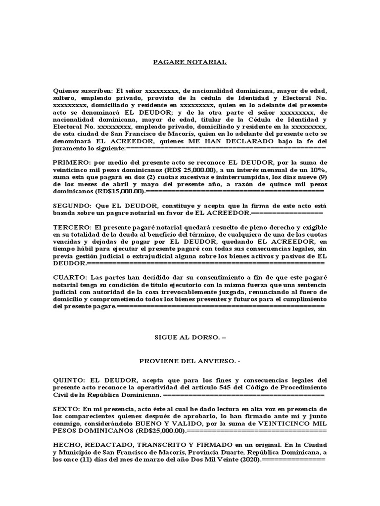Pagaré Notarial | PDF | República Dominicana | Gobierno