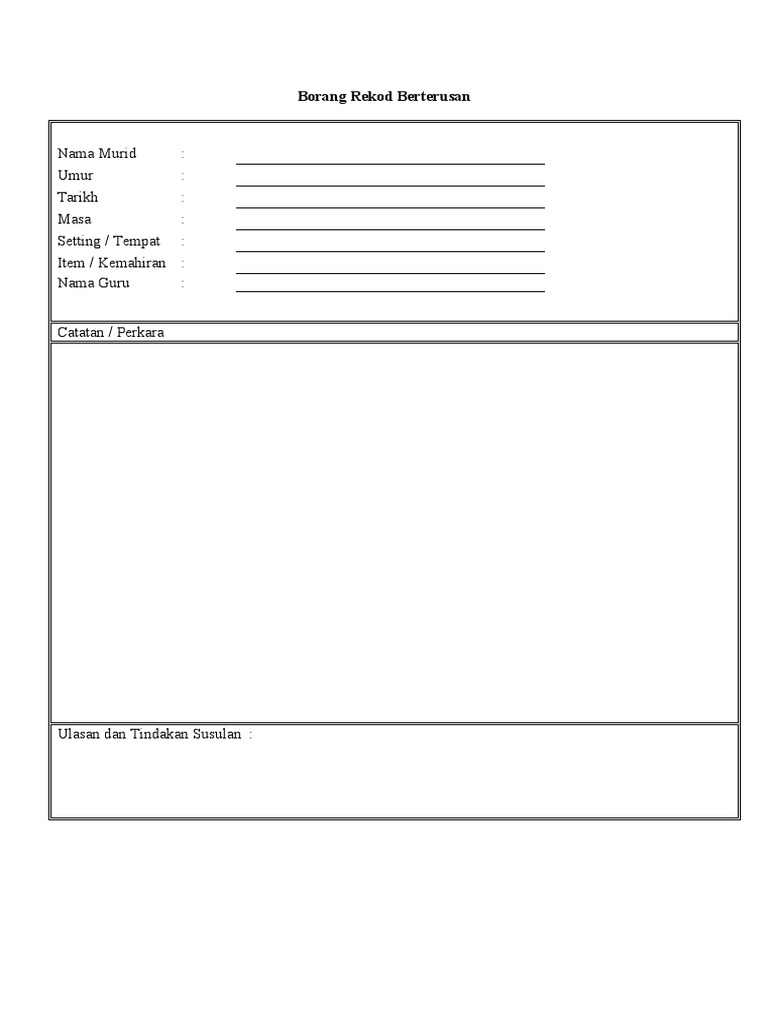 Borang Rekod Berterusan | PDF