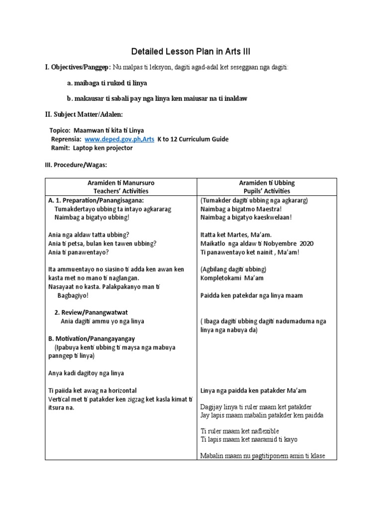 Detailed Lesson Plan in Arts III | PDF