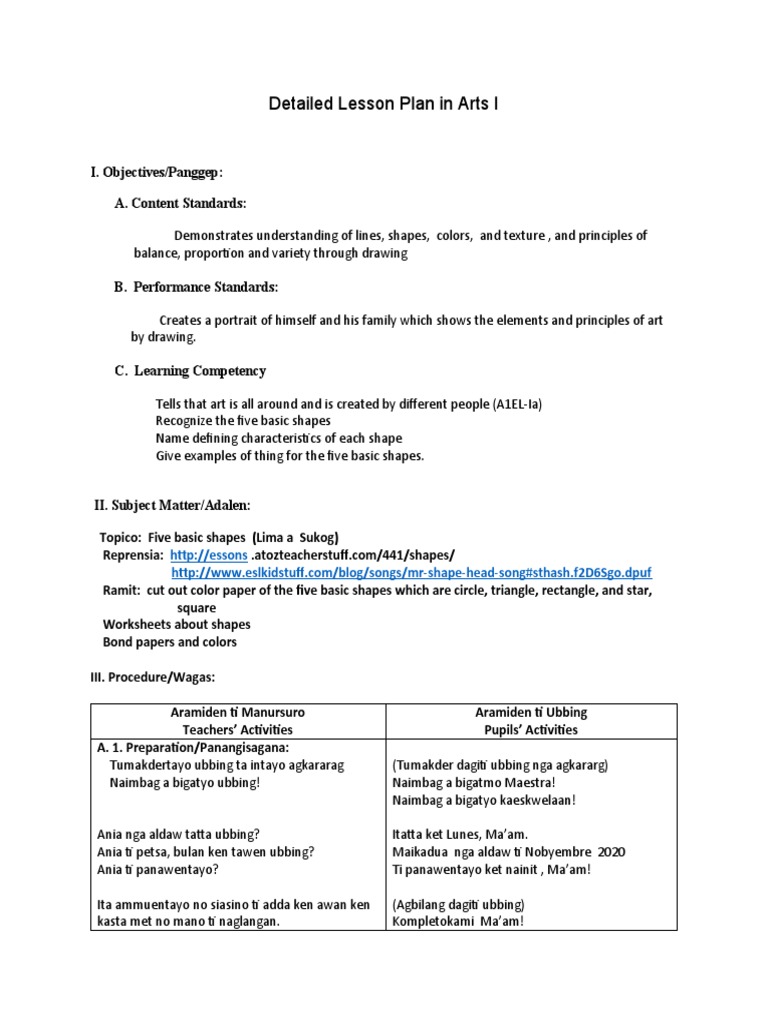 Detailed Lesson Plan on Basic Shapes | PDF | Psychological Theories ...
