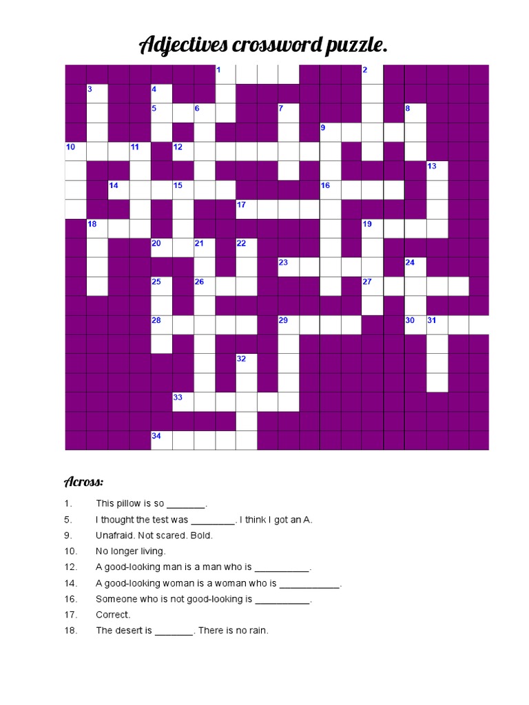 Adjectives Crossword Puzzle Challenge | PDF | Language Arts ...