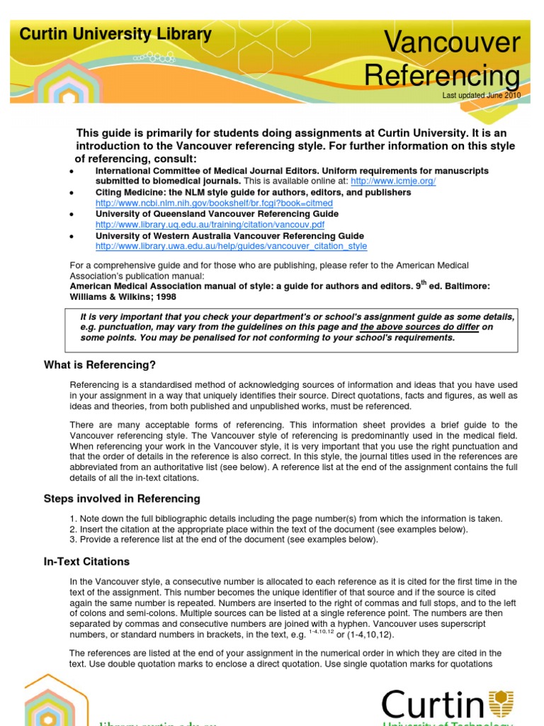 Put in Your Heading Vancouver Referencing: Curtin University Library ...
