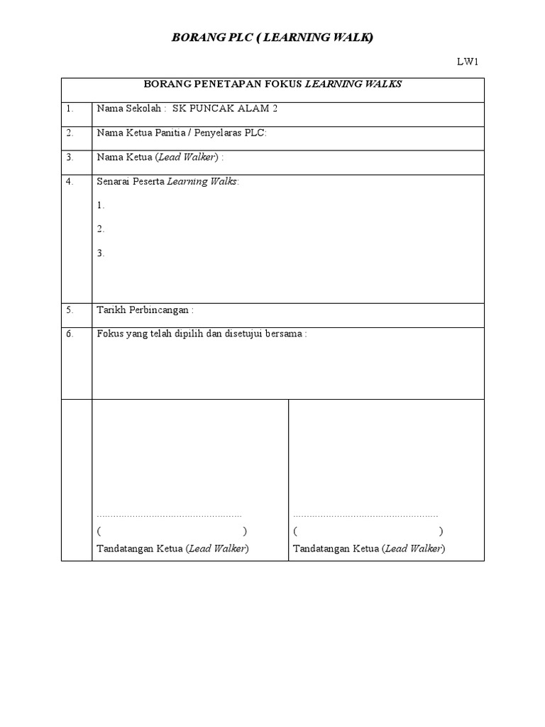 Borang Learning Walks | PDF