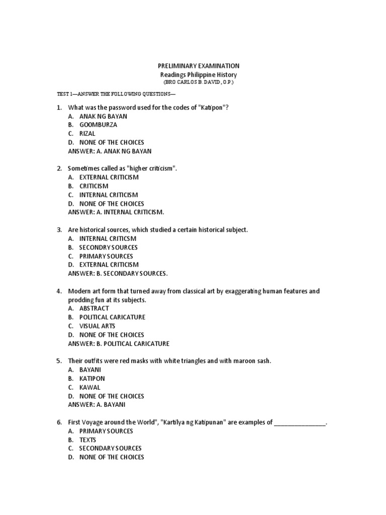 GEC 105 Preliminary Examination | PDF | Philippines