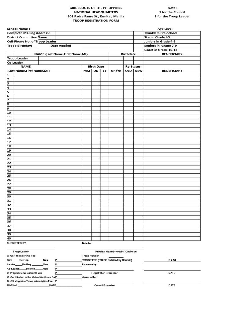 GSP Registration Form | PDF | Youth Movements | Scouting