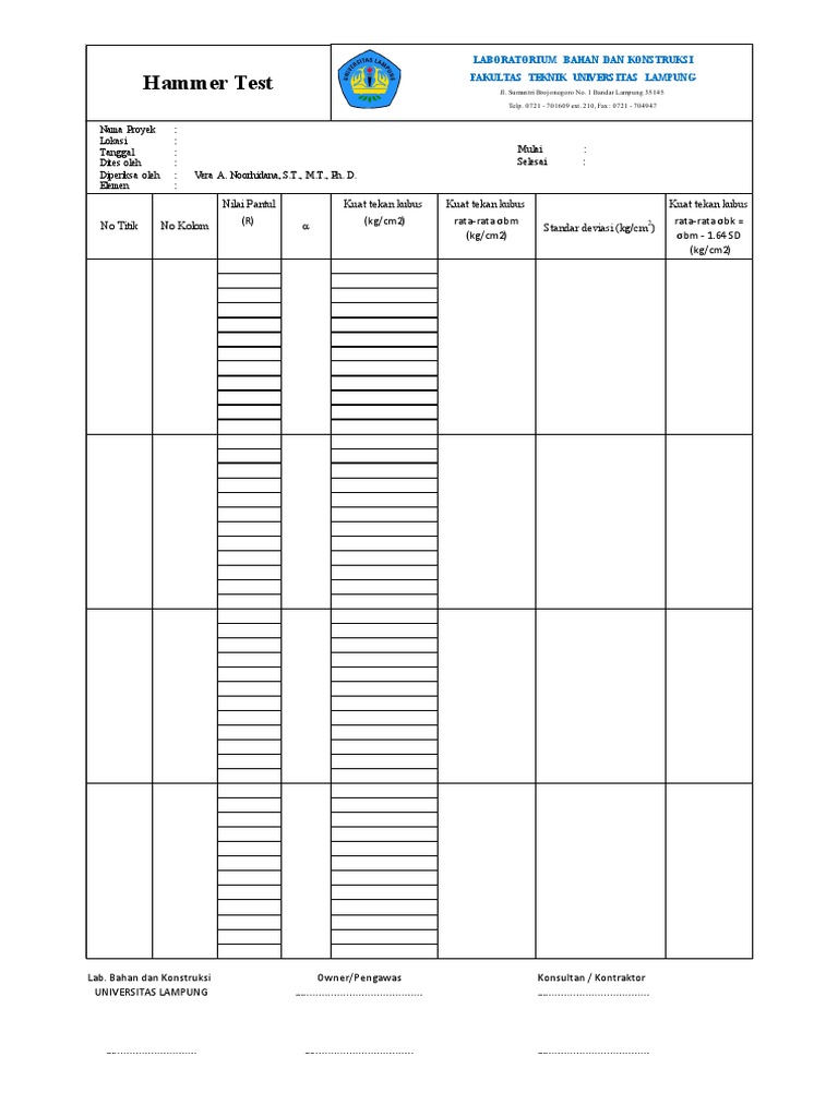 Tabel Hammer Test | PDF