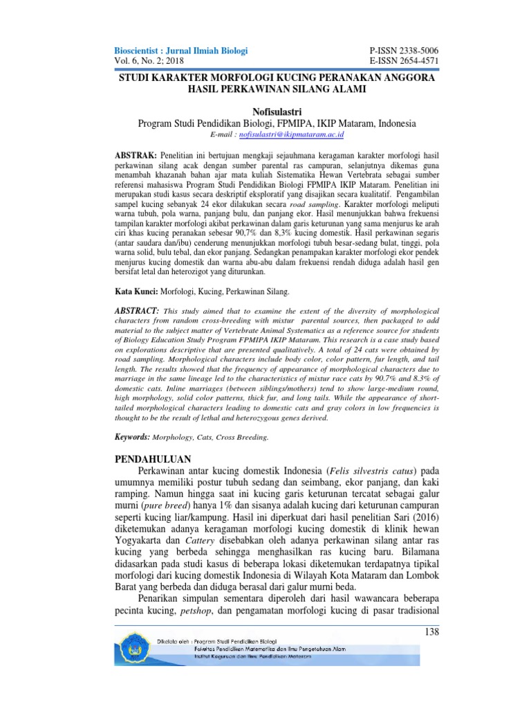 Studi Karakter Morfologi Kucing Peranakan Anggora | PDF | Felids | Cats