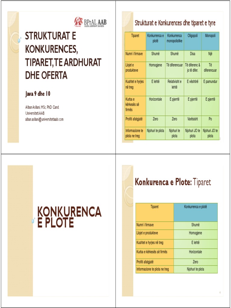 Konkurenca E Plote: Strukturat E Konkurences, Tiparet, Te Ardhurat Dhe Oferta | PDF
