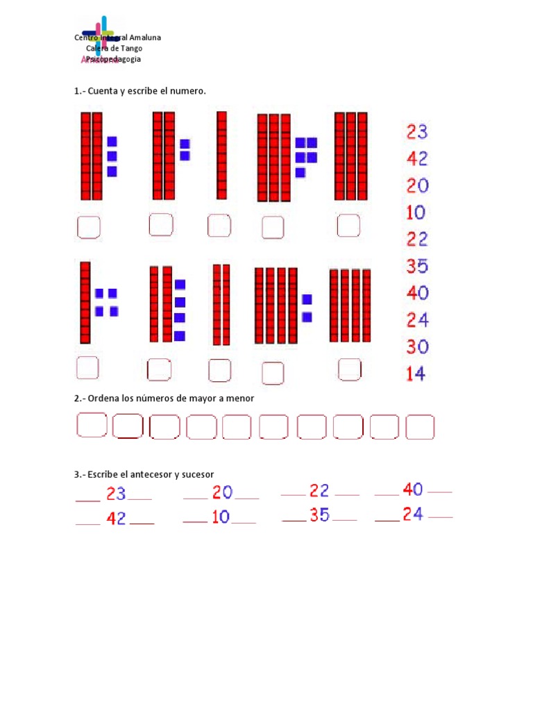Actividad Ordenar Numerales 1 Al 100 | PDF