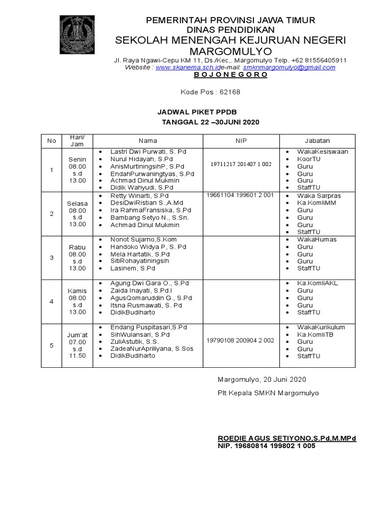 Jadwal Piket PPDB 20.21 | PDF