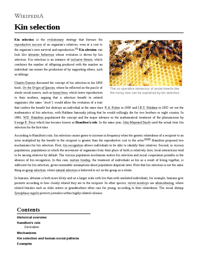 Kin Selection | PDF | Natural Selection | Biological Evolution