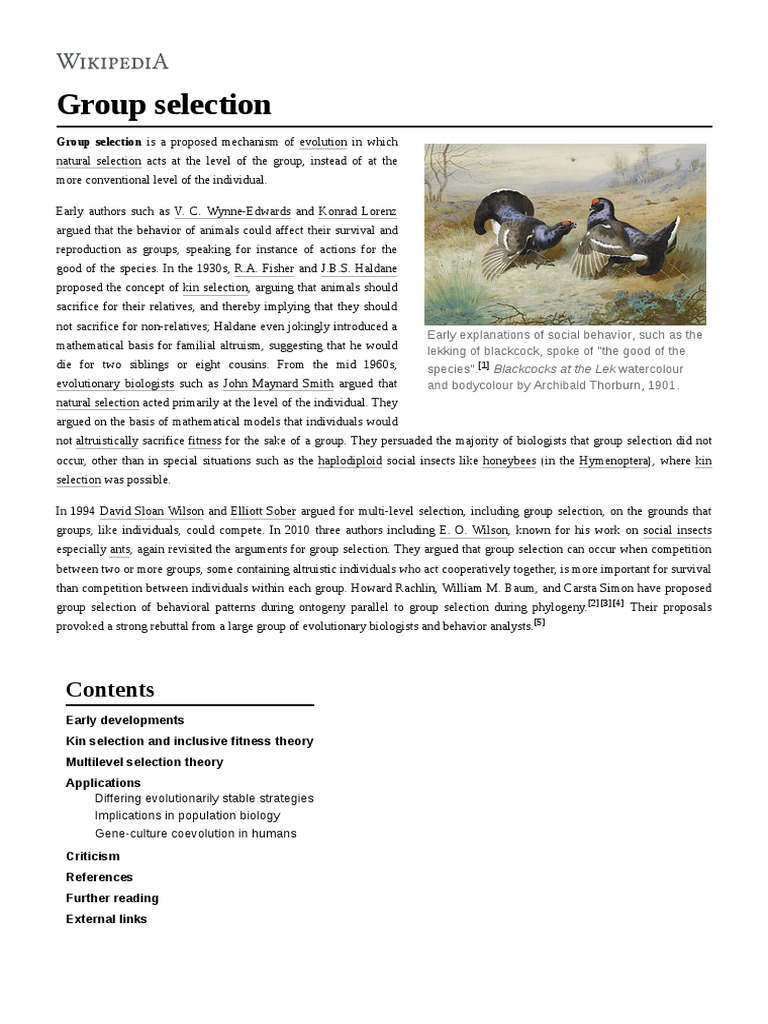 Group Selection | PDF | Natural Selection | Biology Theories