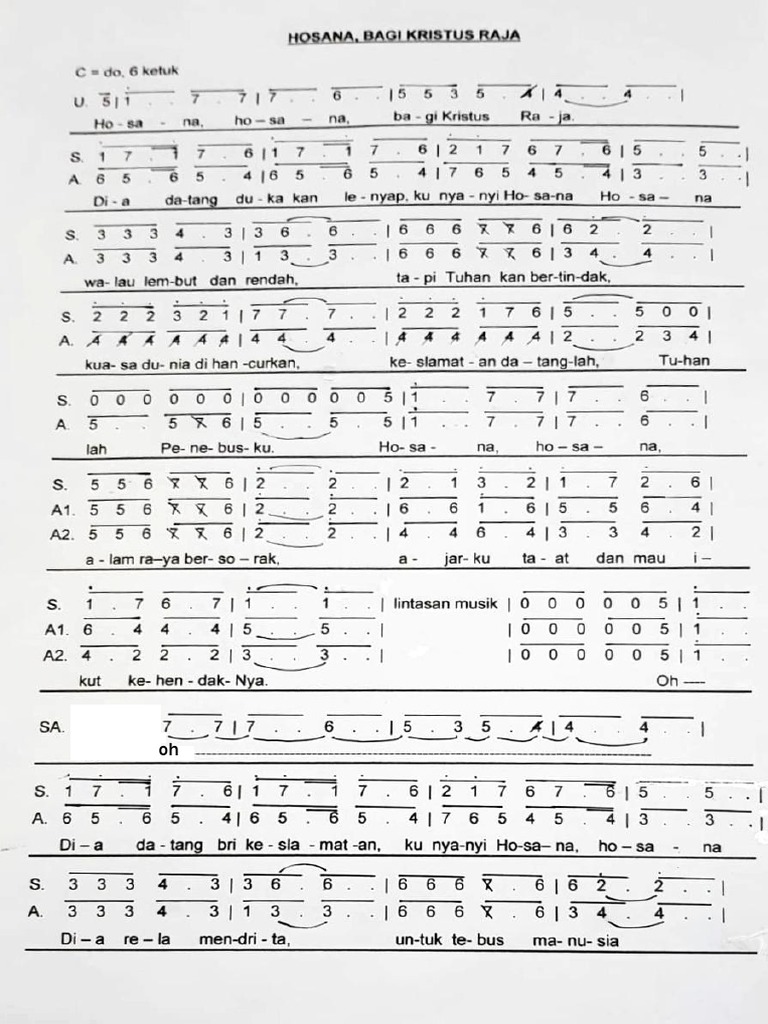 Hosana Bagi Kristus Raja - Partitur Lagu Paduan Suara SSAA | PDF
