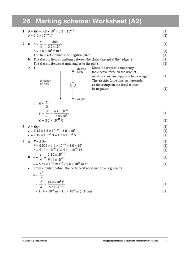 26 Marking Scheme: Worksheet (A2) : AS and A Level Physics Original ...