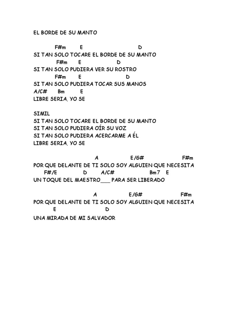 micro forma Pef el borde de su manto letra y acordes Excretar mordaz ...