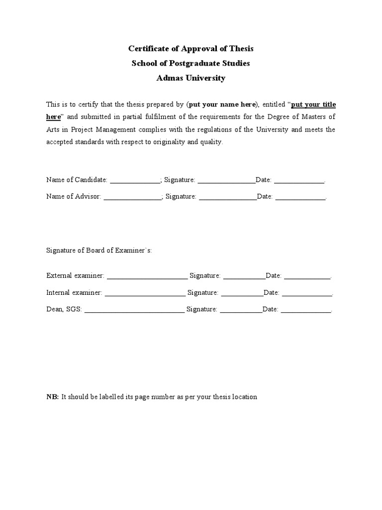 Certificate of Approval of Thesis | PDF | Thesis | Postgraduate Education