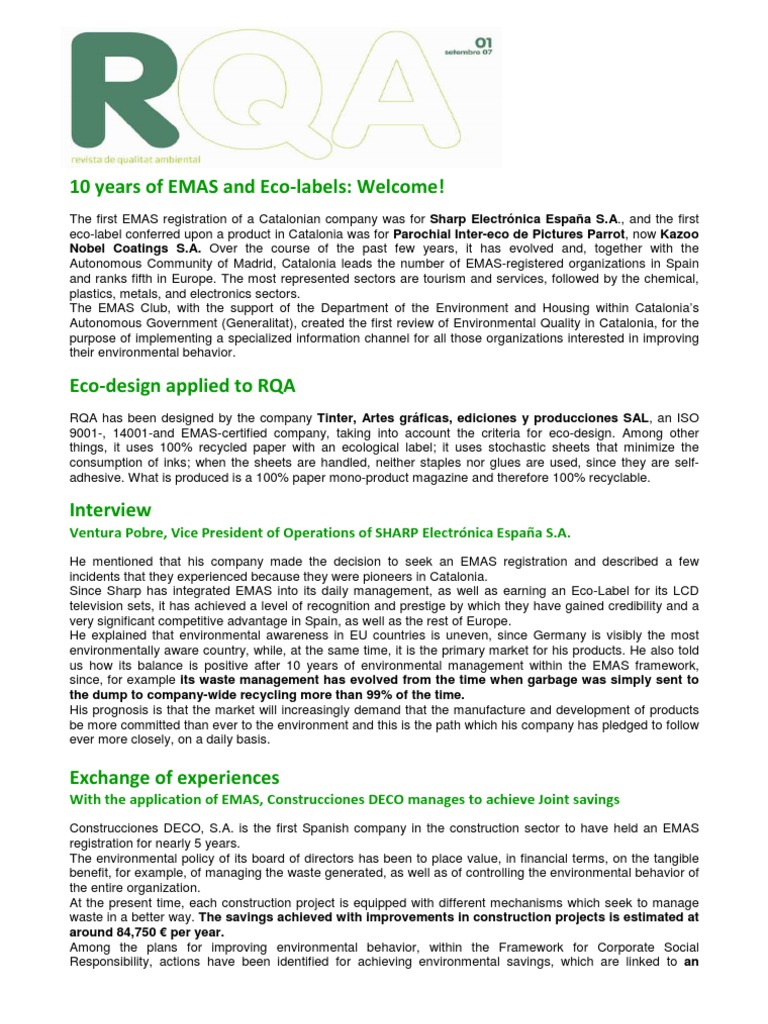 EMAS and Eco-labels in Catalonia: 10 Years | PDF | Environmental Policy ...
