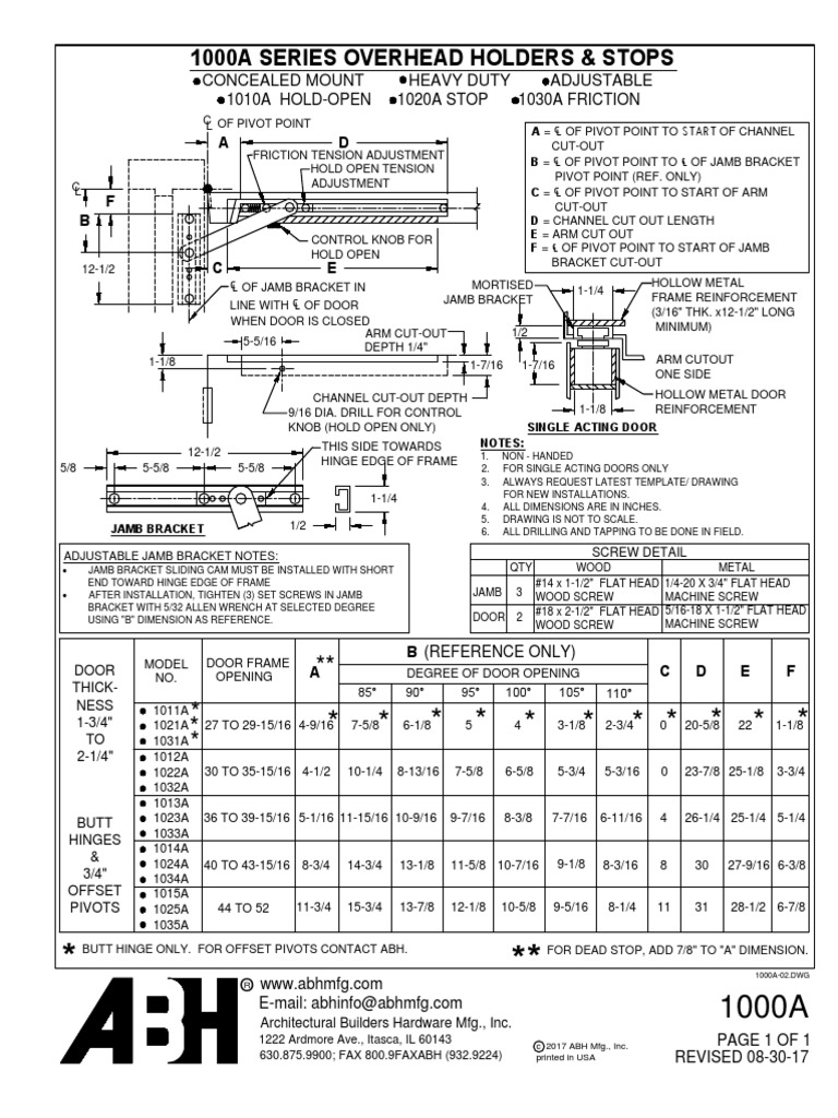 ABH 1000A Series Concealed Overhead Holders and Stops 10-3-2018 | PDF ...