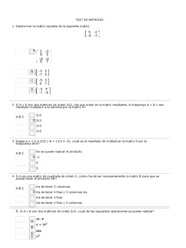 Test de Matrices 1 | PDF