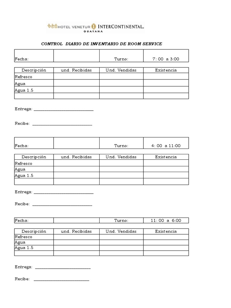Registro diario de inventario del servicio de habitaciones | PDF