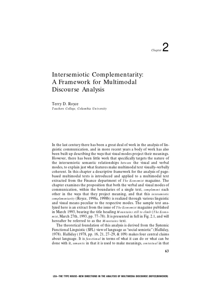 Intersemiotic Complementarity: A Framework For Multimodal Discourse ...