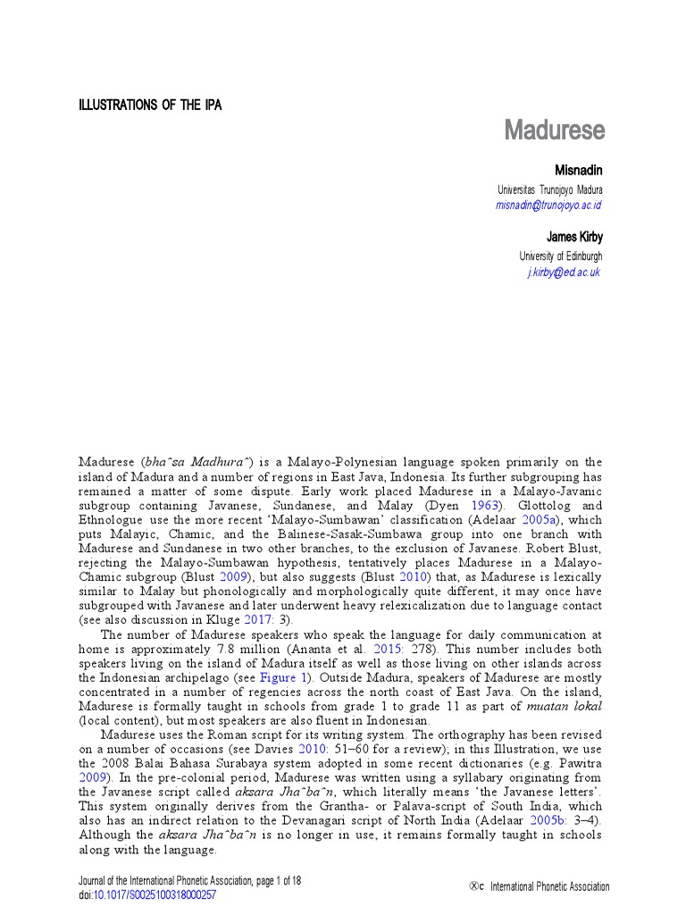 An In-Depth Phonetic Analysis of the Madurese Language: Exploring ...