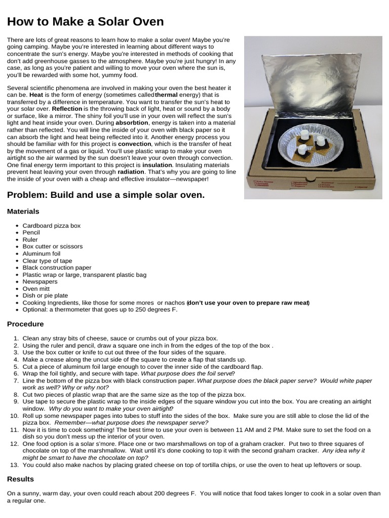 How To Make A Solar Oven | PDF | Thermal Insulation | Transport Phenomena