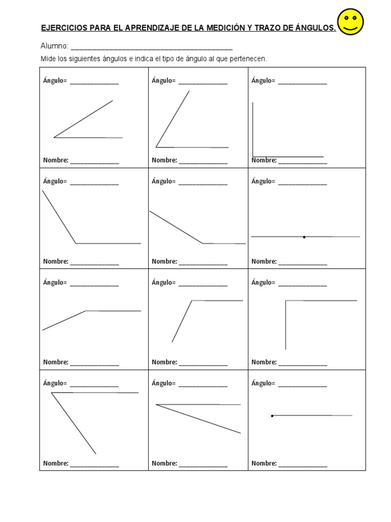 Hoja De Trabajo Para Practicar La Construcción De ángulos En Geometría