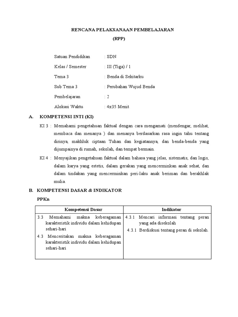 RPP Kelas 3 SD | PDF