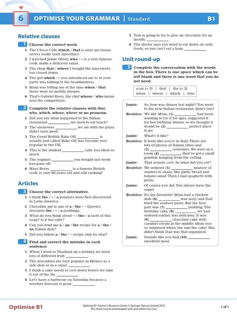 OPT B1 U06 Grammar Standard | PDF | Eating Behaviors Of Humans | Cuisine