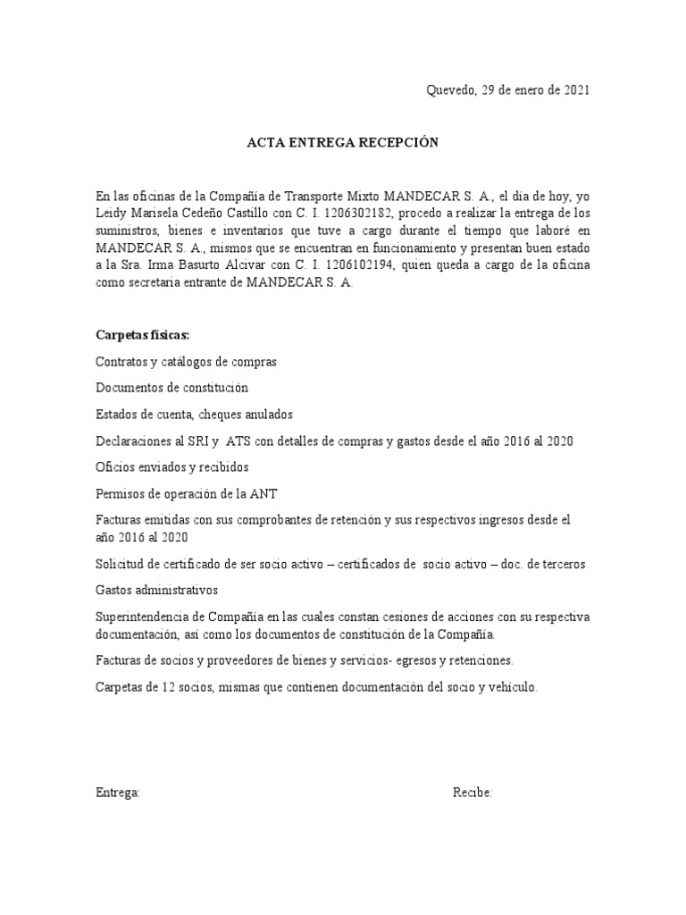 Acta Entrega Recepción | PDF | Equipo | Equipo de oficina