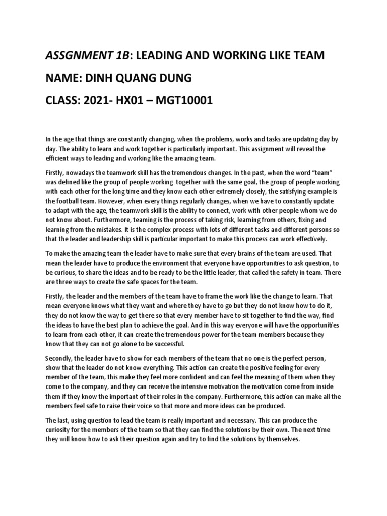 Name: Dinh Quang Dung CLASS: 2021-HX01 - MGT10001: Assgnment 1B ...