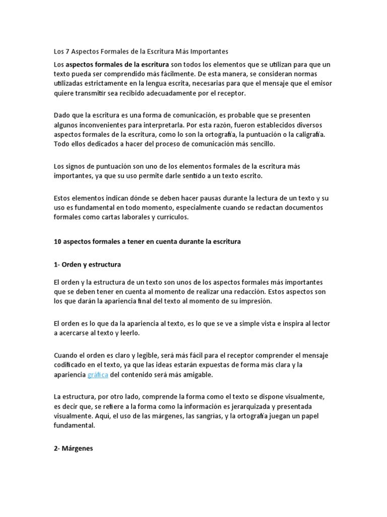 Los 7 Aspectos Formales de La Escritura Más Importantes | PDF ...