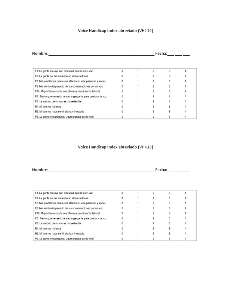 Voice Handicap Index Abreviado | PDF