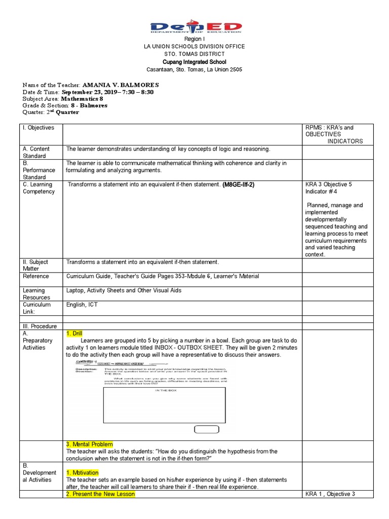 COT-Semi-Detailed-Lesson-Plan-math 2nd Quarter | PDF | Curriculum ...