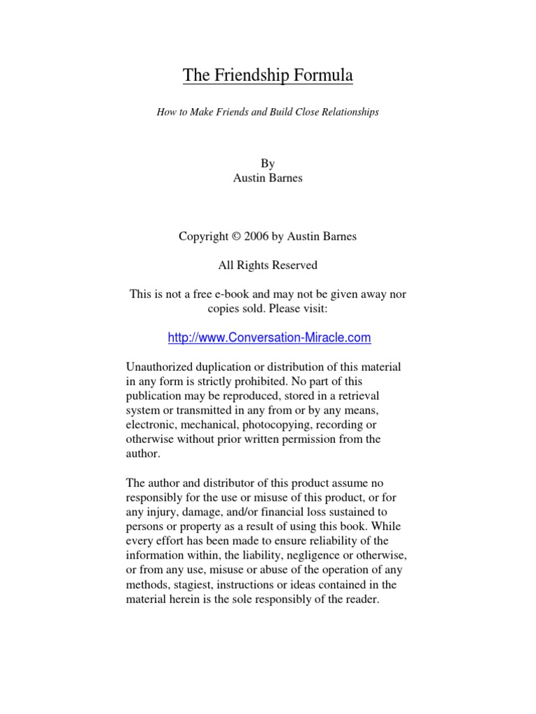 The Friendship Formula: How To Make Friends and Build Close ...