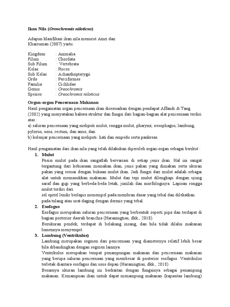 Fungsi Organ Ikan Nila | PDF