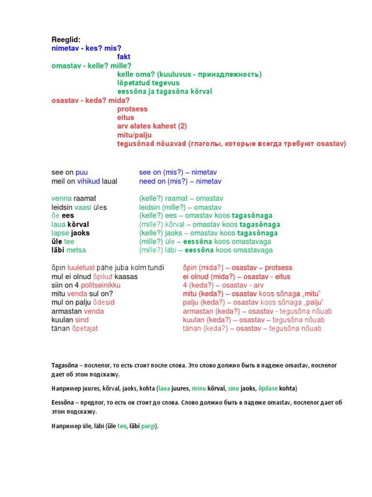 Nimetav, Omastav, Osastav Reeglid | PDF