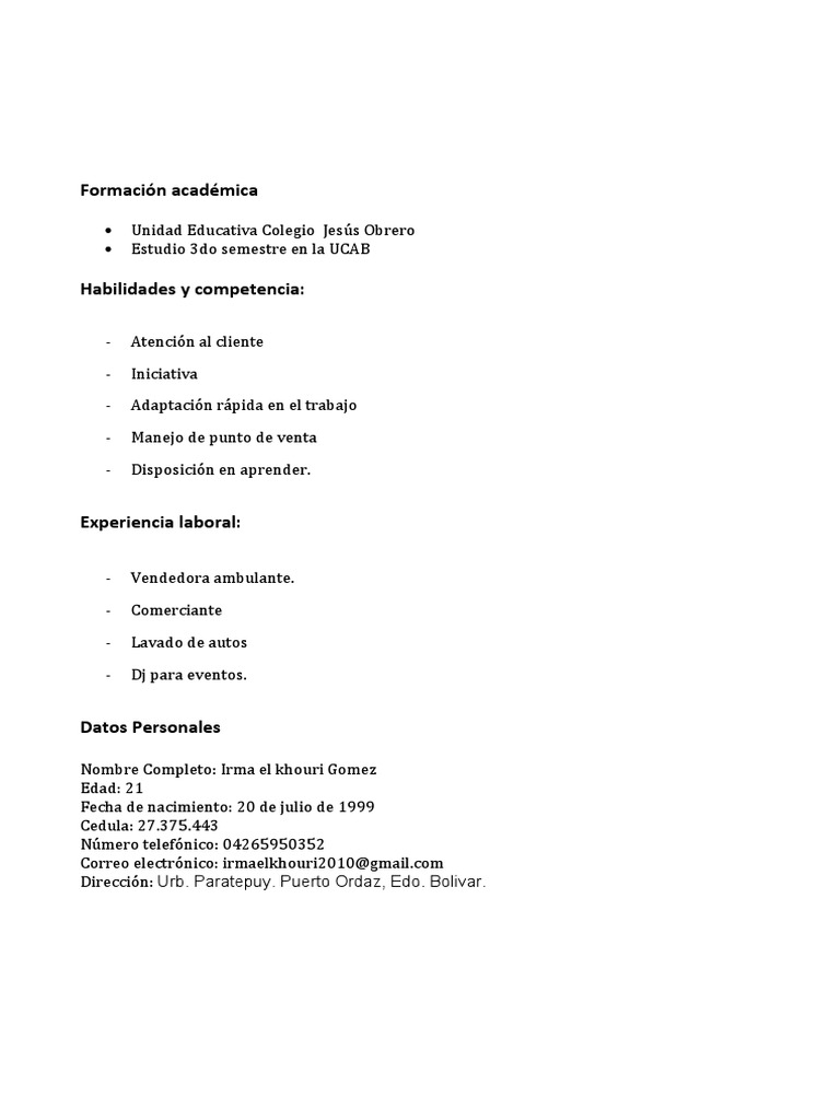 Curriculum Irma | PDF