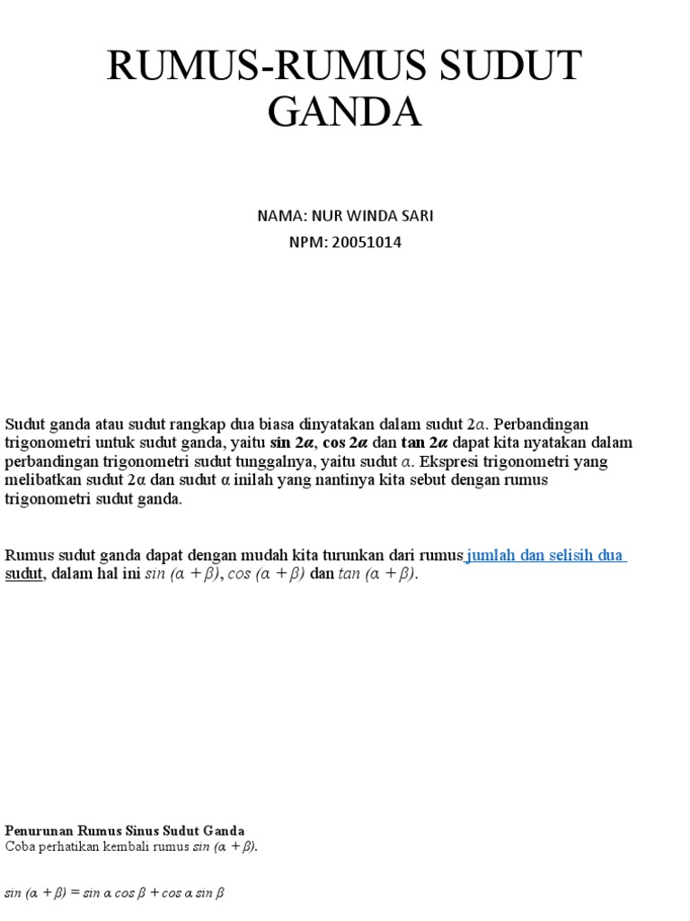 Rumus-Rumus Sudut Ganda | PDF