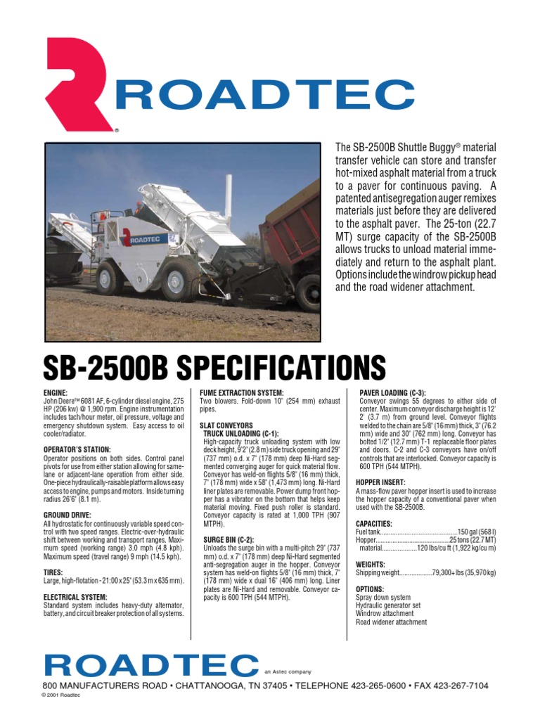 Roadtec SB 2500 Specs | PDF | Engines | Transport