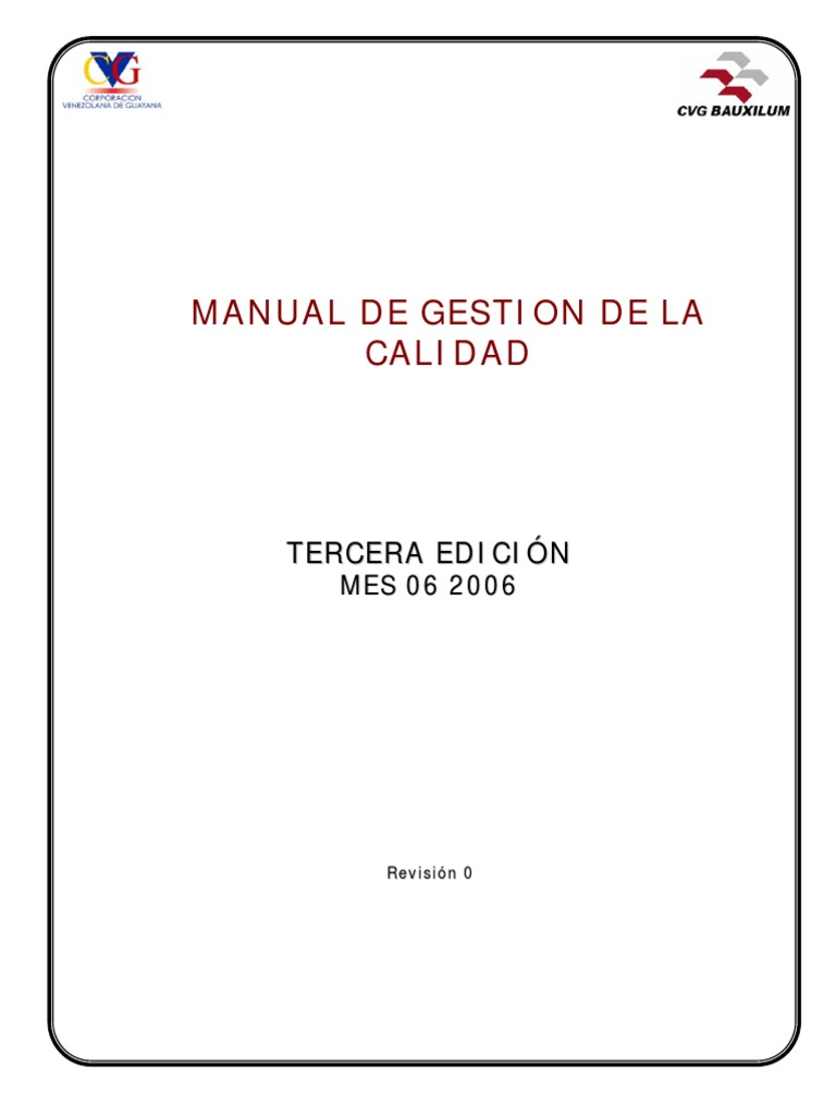 Manual De La Calidad Pdf Gestión De La Calidad Calidad Comercial