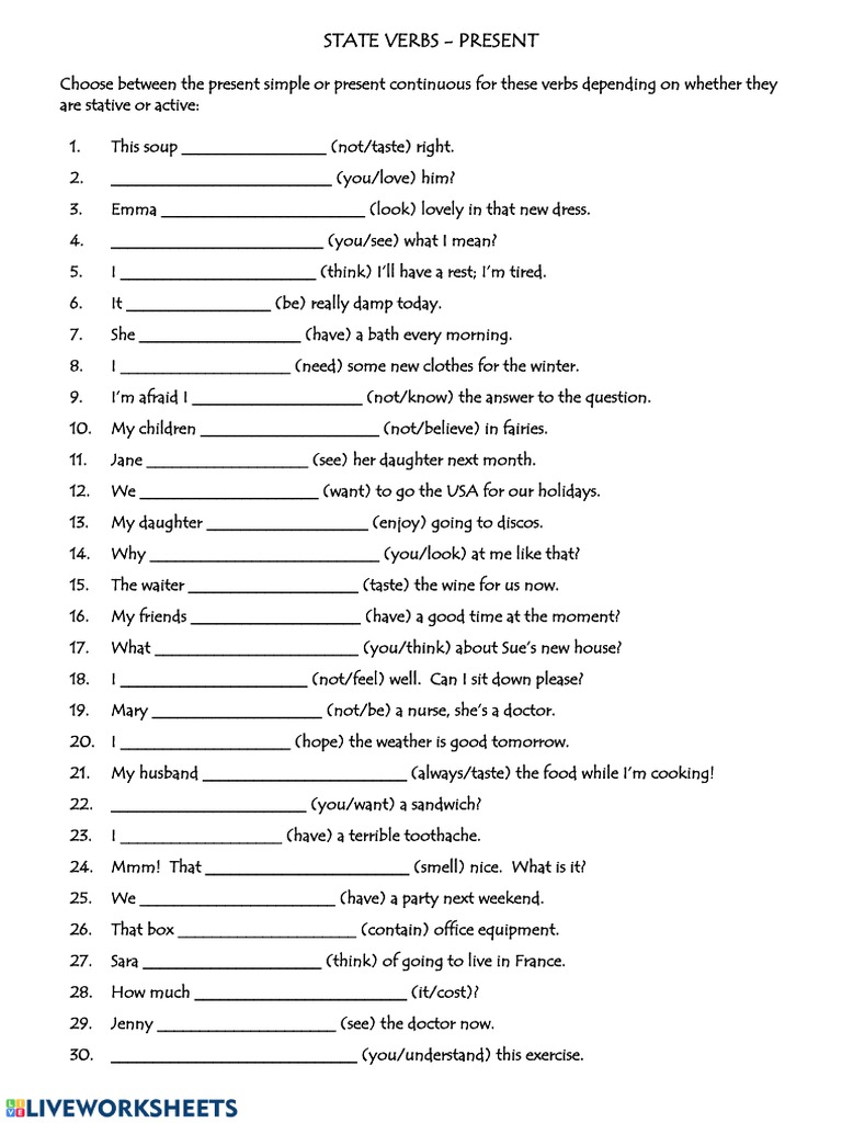 Stative or Active Verbs | PDF | Language Arts & Discipline | Self ...