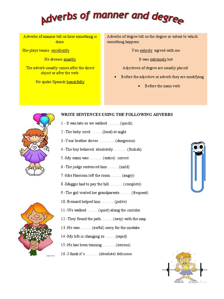 Adverbs of Manner and Degree Guide | PDF | Adverb | Verb