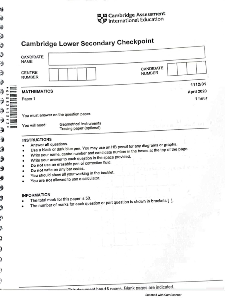 Math Past Paper 2020 | PDF