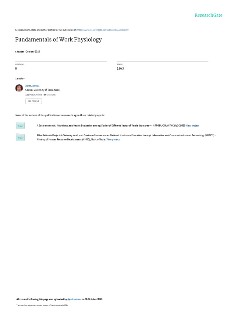 Fundamentals of Work Physiology | PDF | Wellness