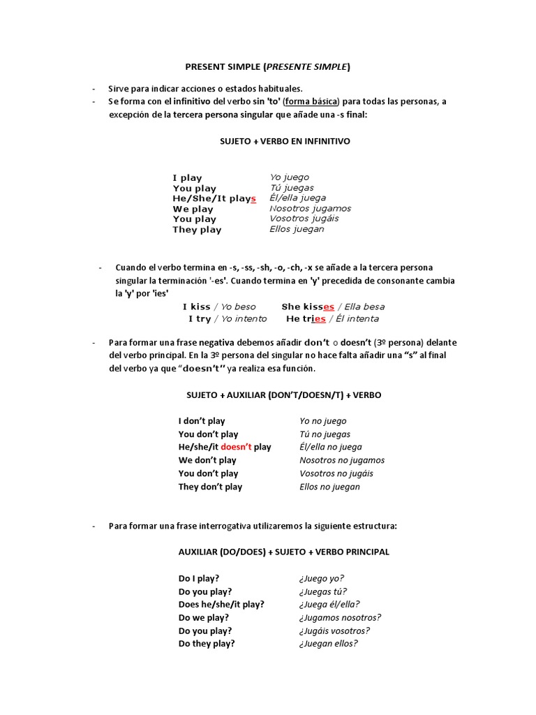 Apuntes Presente Simple | PDF | Verbo | Mecánica del lenguaje