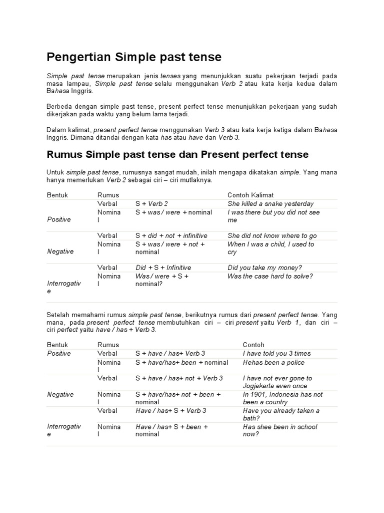Pengertian Simple Past Tense | PDF | Grammatical Tense | Perfect (Grammar)