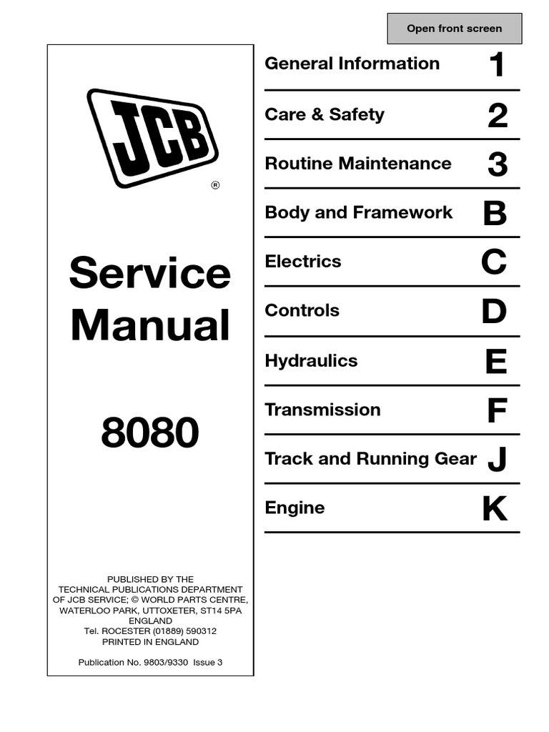 JCB 8080 Midi Excavator Workshop Service Repair Manual | PDF | Switch ...