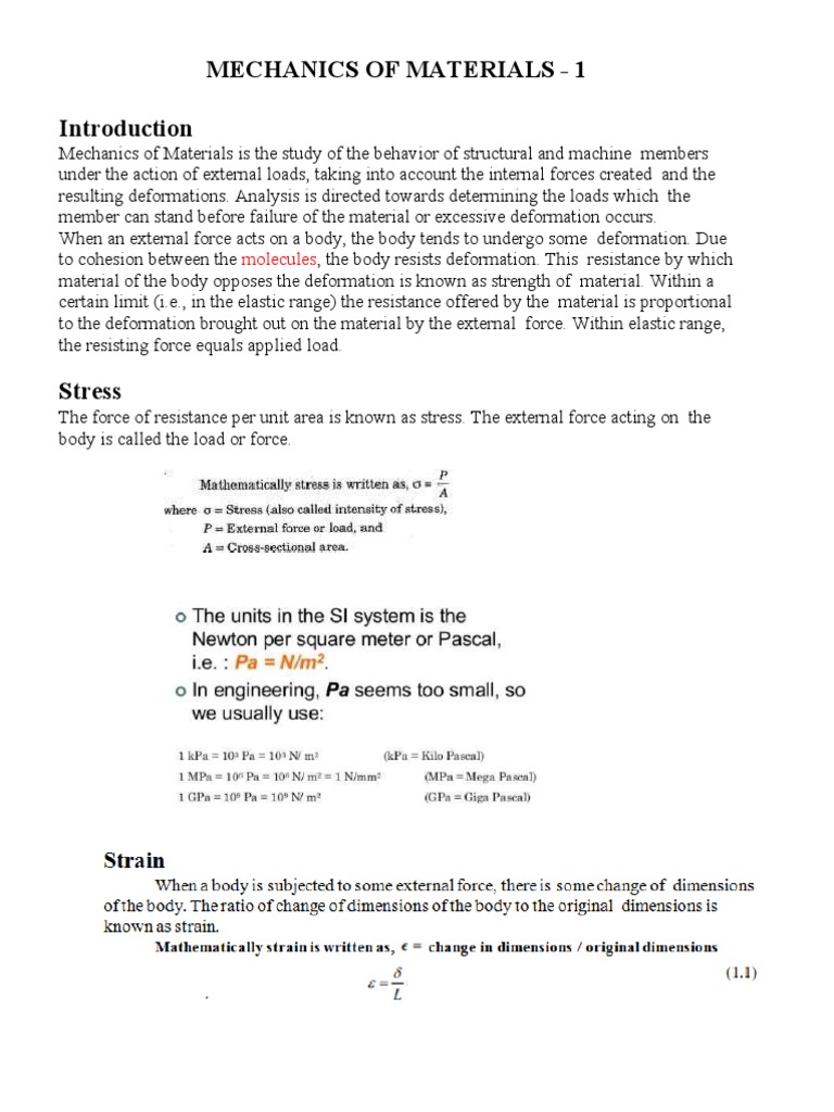 Mechanics of Materials - 1: Molecules | PDF